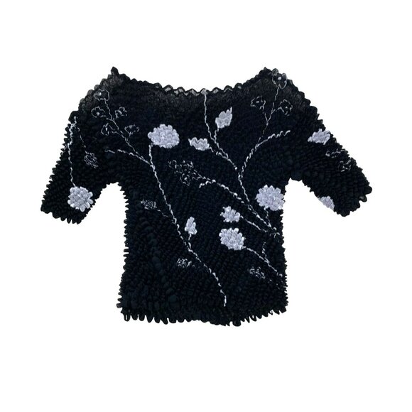 Unknown | Tops | Vtg One Size Y2k Black Floral Popcorn Crop Top ...